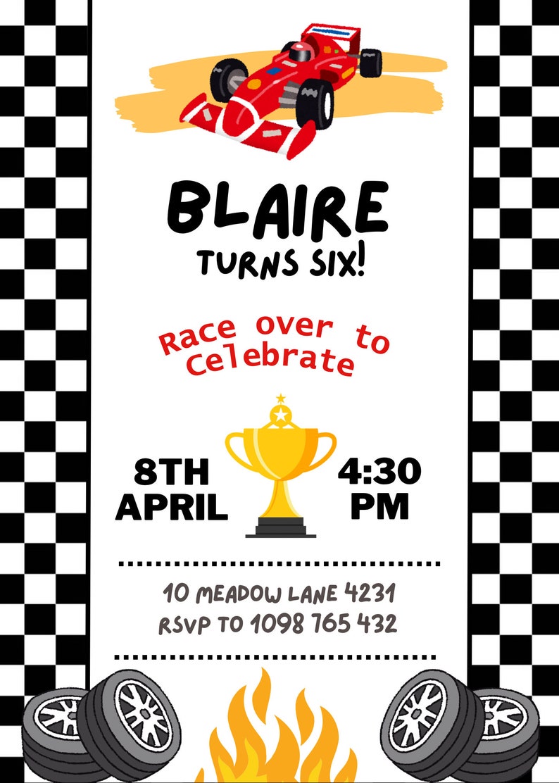 Race Car Birthday Invitation, Race Car Invitation, Race Car Party ...