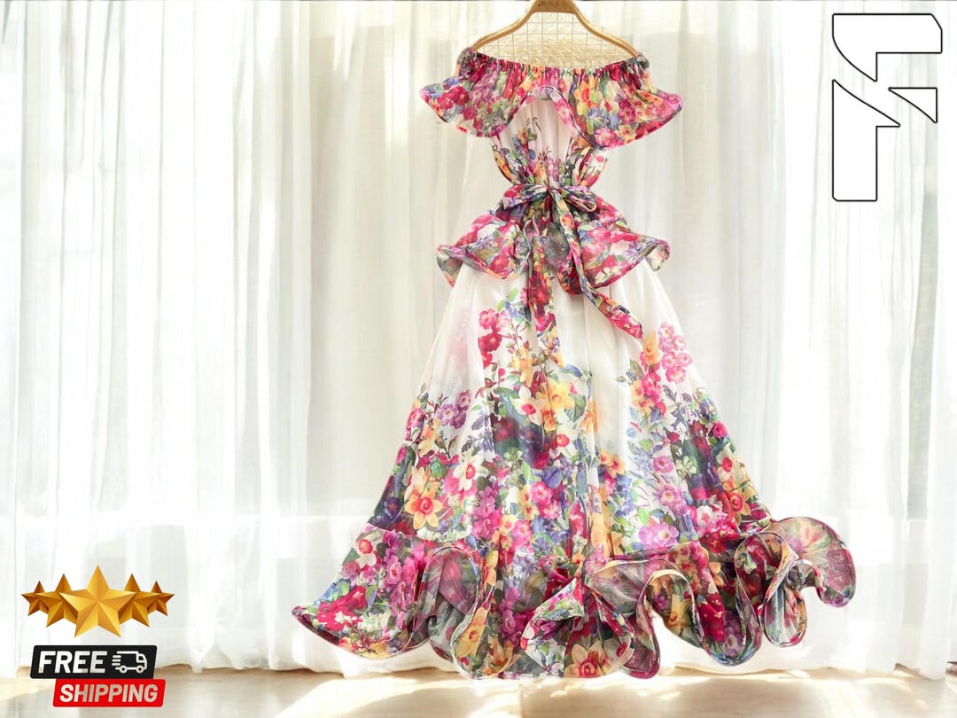 Chic Chiffon Summer Dress | Off-shoulder Fashion Maxi Gown | Cottage ...