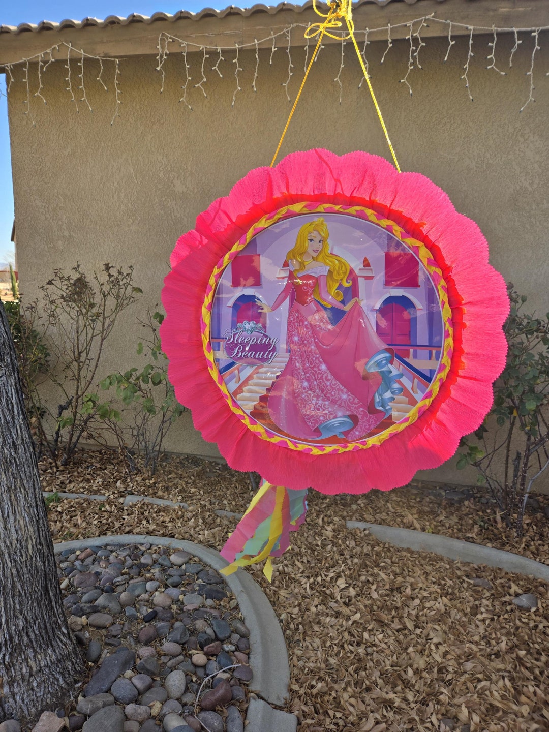 Sleeping Beauty Round Pinata With Nice Colors Pink, Yellow, Blue ...