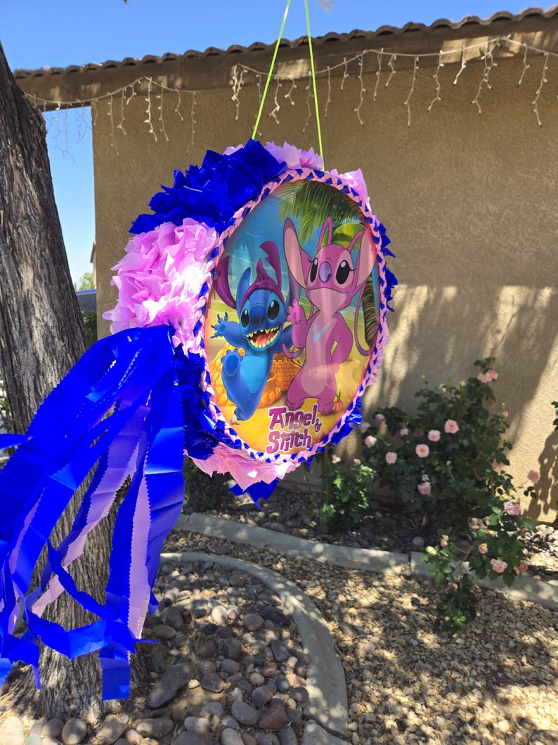 Angel & Stitch Round Pinata, Birthday Party Decor. Dimensions Are 16 ...