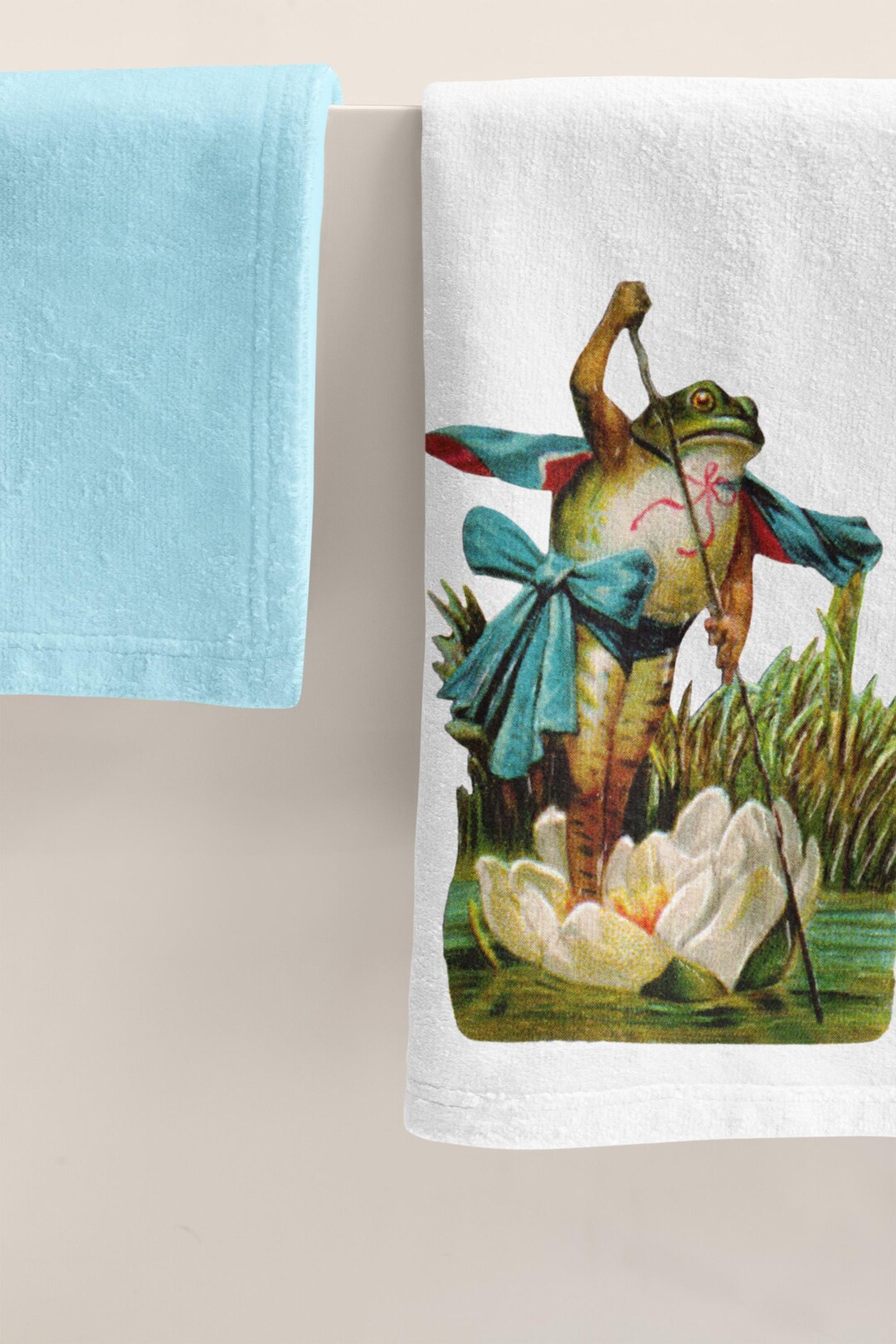 Organic Retro Kitchen Towel. Dapper Frog Lotus Boat Graphic. Vintage ...