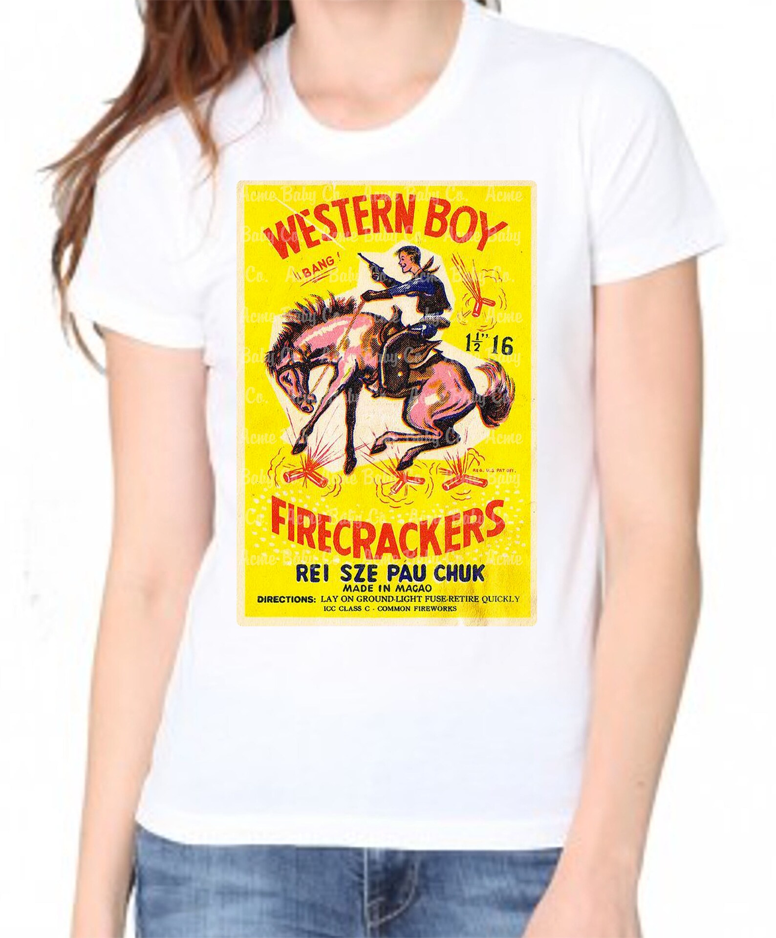 Retro Western Tee. Western Boy Firecrackers. Buckaroo Man on Bronco ...
