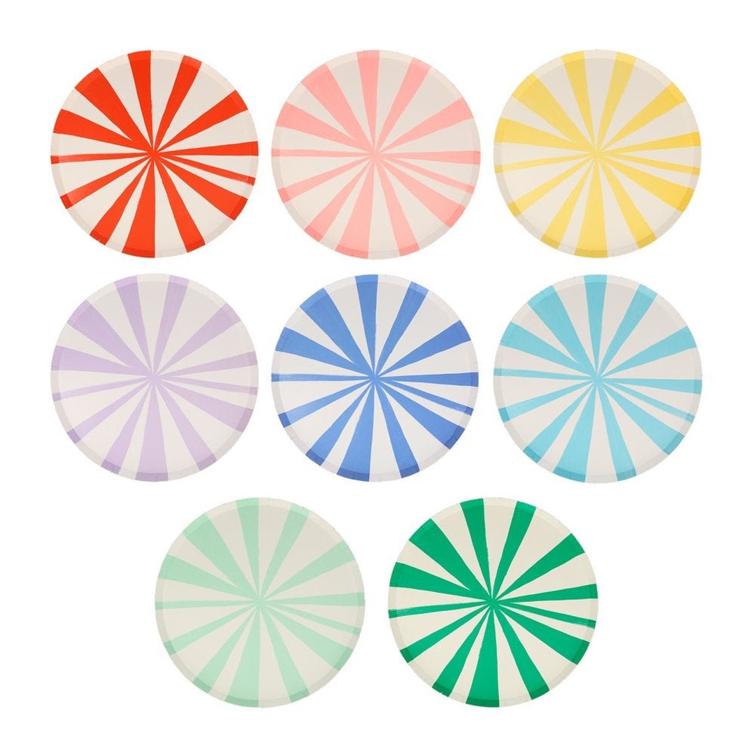 Meri Meri Mixed Stripe Side Paper Plates. Rainbow Candy Stripe. Festive ...