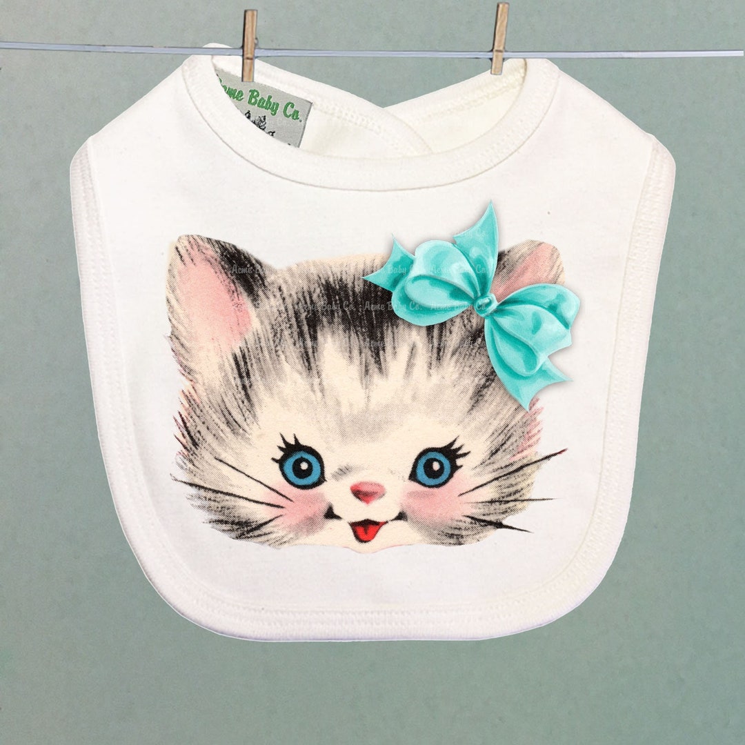 Kitty Cat With Bow Organic Retro Baby Bib. Infant Gift. Vintage Vibe ...