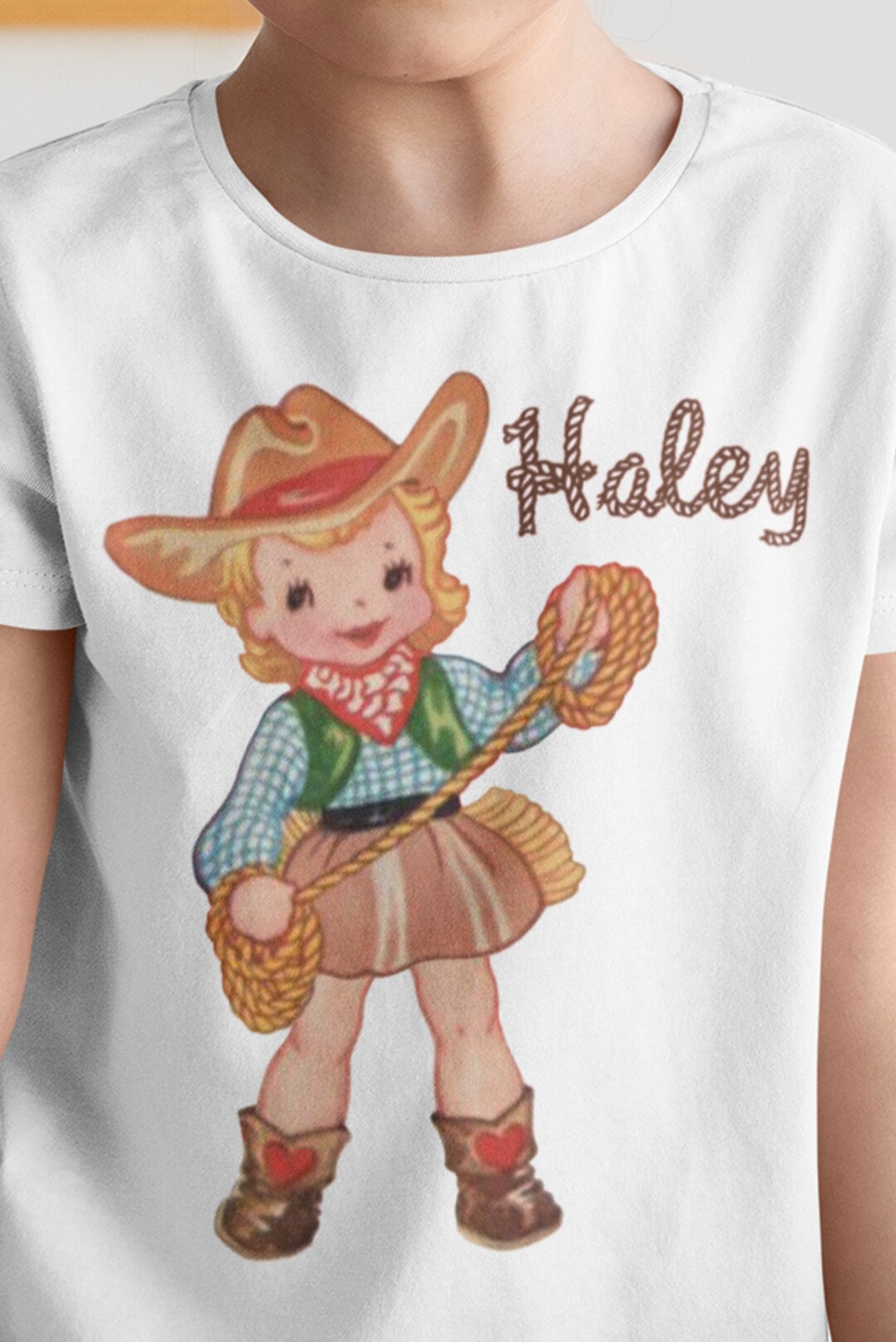 Personalized Cowgirl Retro Girl's Cap Sleeve Shirt. Western Roper Girl ...