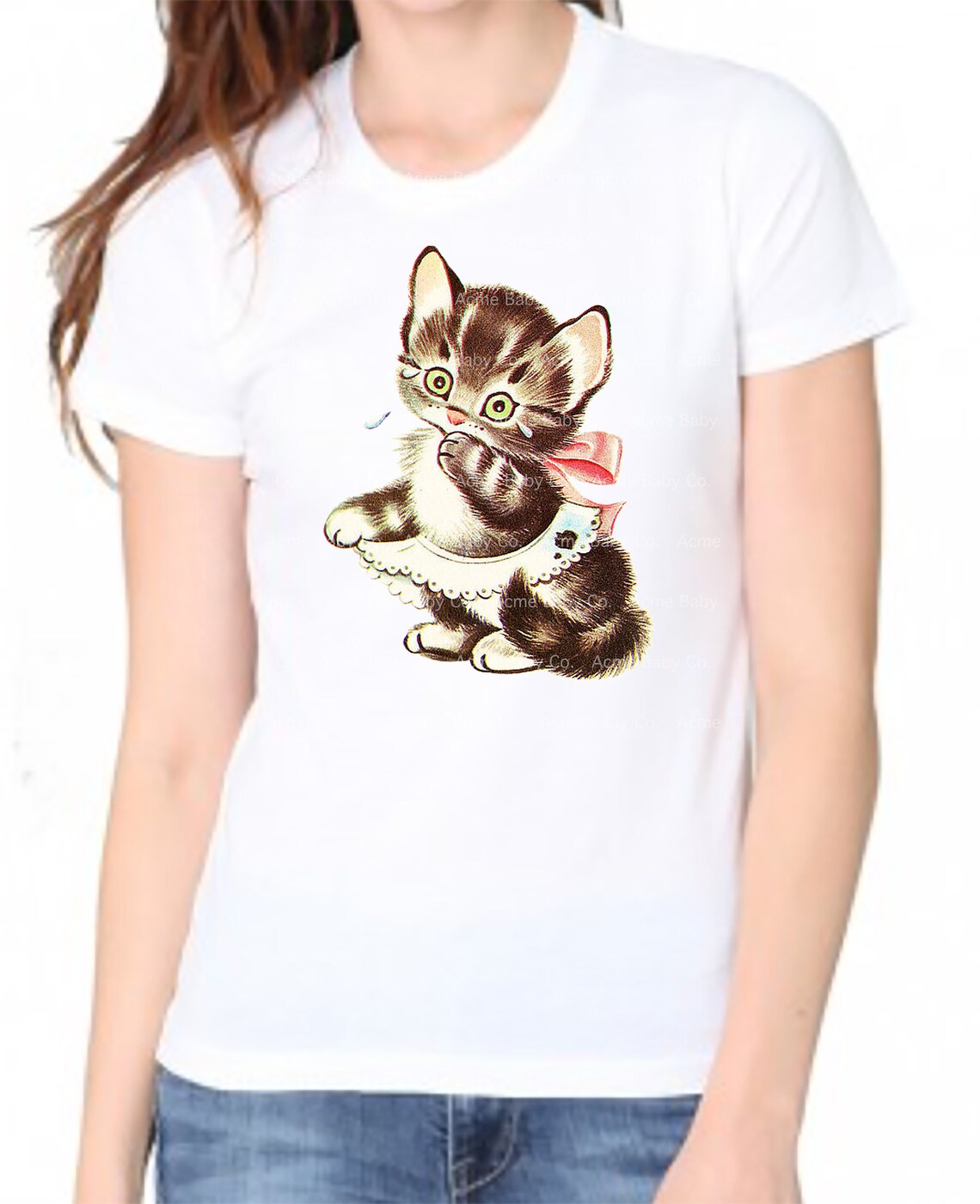 Retro Kitten Organic Shirt. Birthday Gift for Her. Vintage Kitty Cat ...
