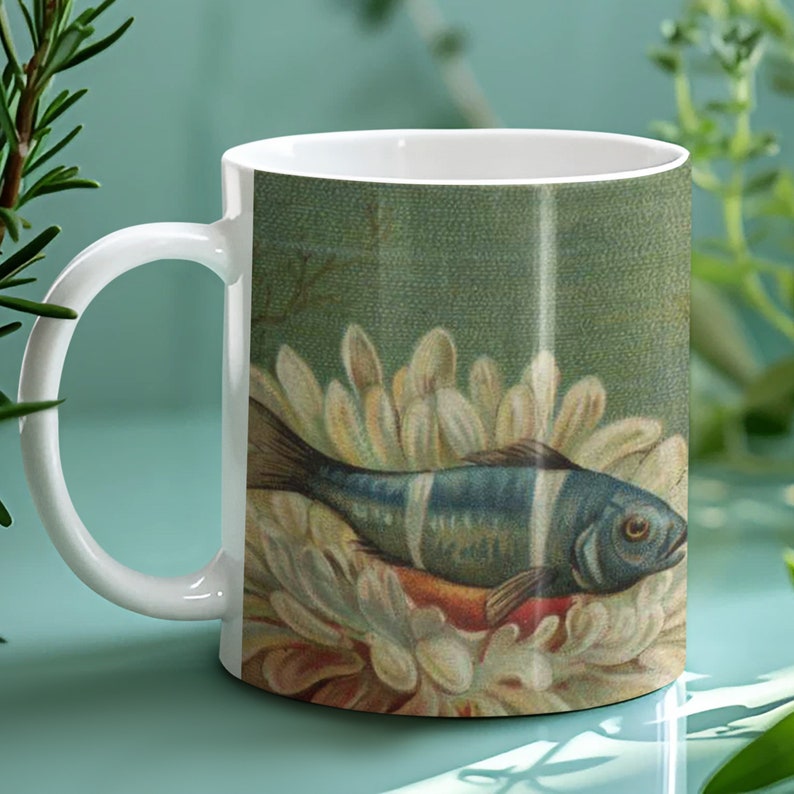 Blue Fish in Urchins Mug. Retro Sealife Coffee Cup. - Etsy