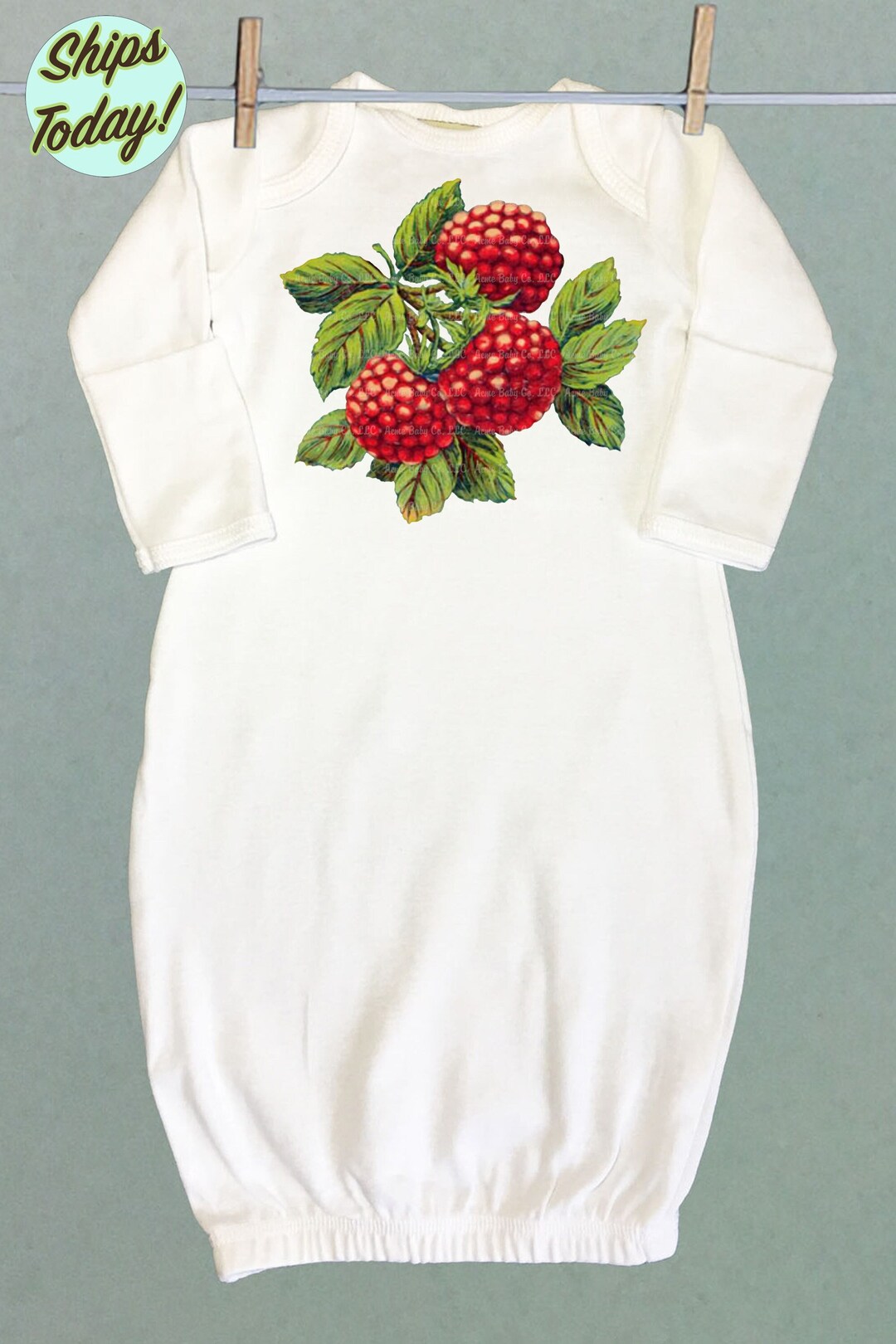 Retro Baby Shower Gift. Baby One Piece Raspberries Gown. Newborn Berry ...