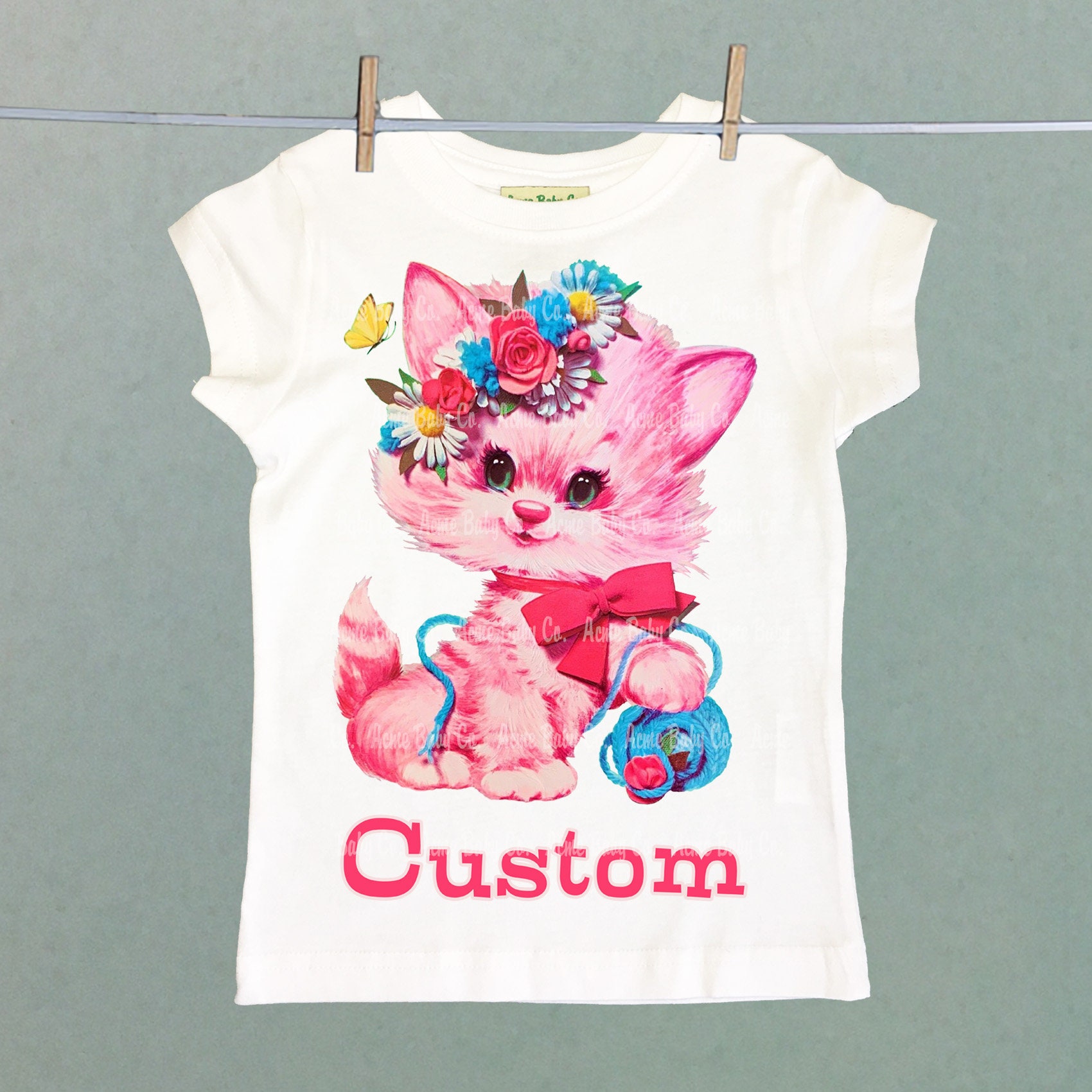 Personalized Kitty Cat Tshirt. Retro Youth Girl's Cap Sleeve Shirt ...
