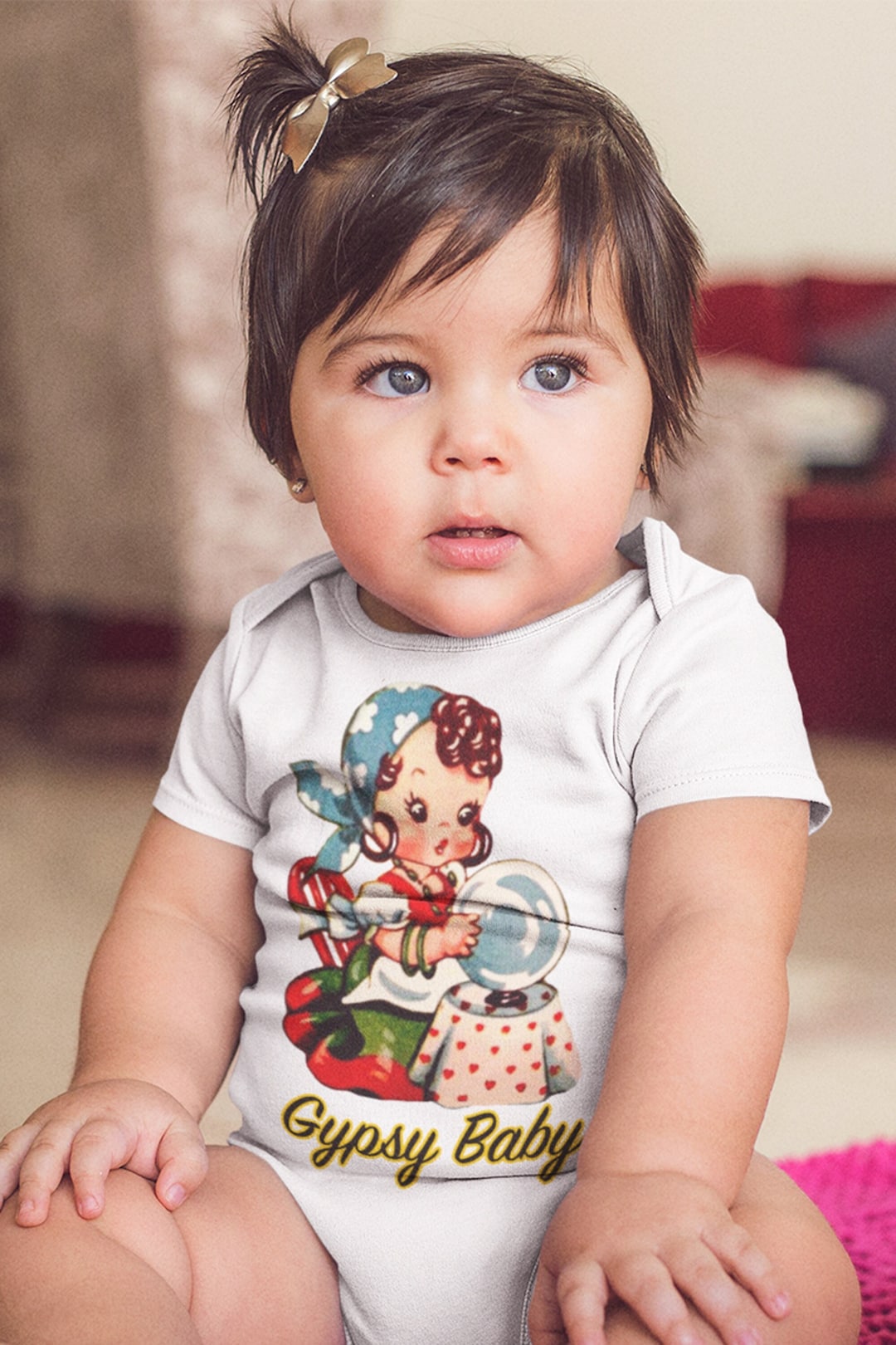 Gypsy Baby Retro One Piece Bodysuit With Little Girl in Headscarf With ...