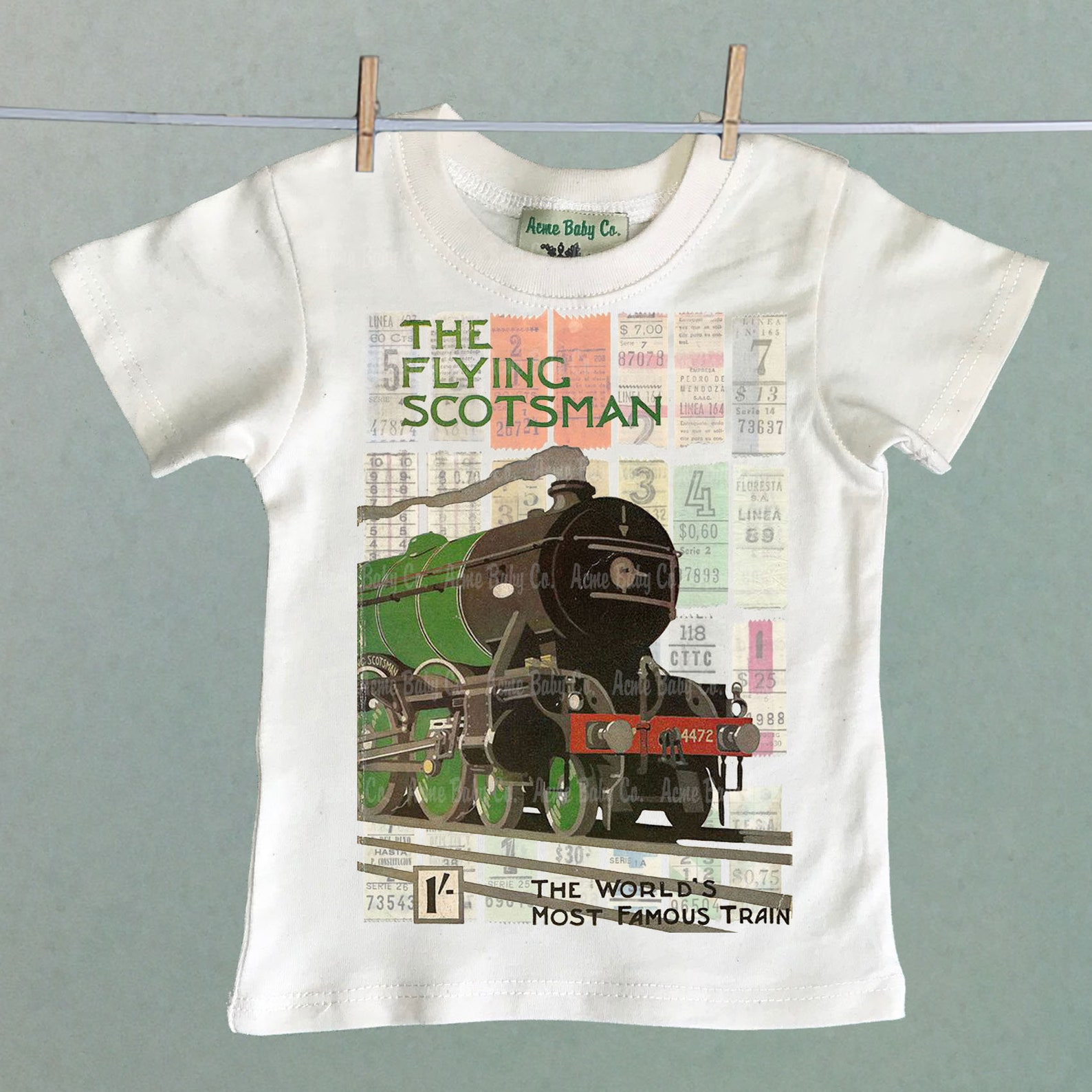 Organic Retro Shirt. Flying Scotsman Steam Engine Train Graphic. Short ...