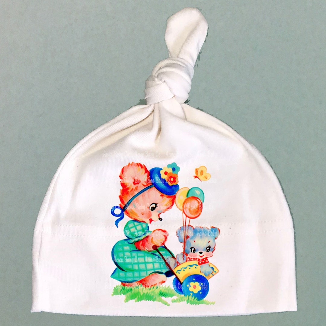 Retro Baby Hat. Kitschy Cute Mother Bear Infant Knot Cap. Baby in ...