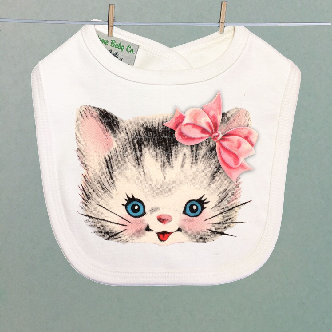 Kitty Cat With Bow Organic Retro Baby Bib. Infant Gift Kitten - Etsy
