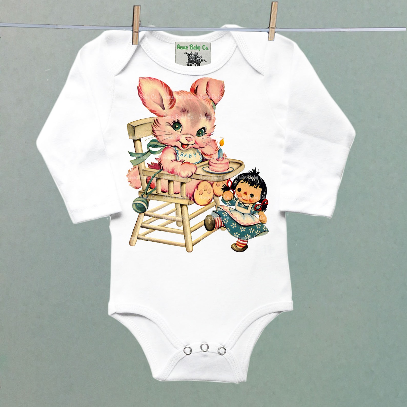 Baby Bunny Retro Onesie.™ Cute Little Organic Bodysuit for a | Etsy