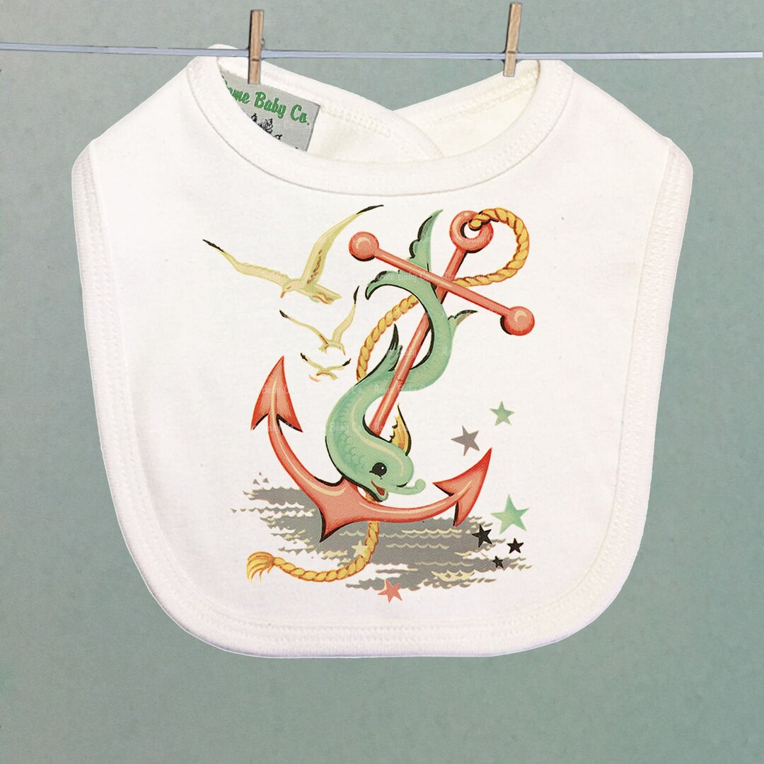 Organic Maritime Anchor and Fish Retro Baby Bib. Infant Gift. Drool Bib ...