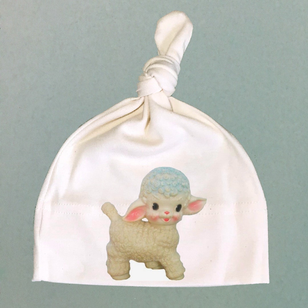 Cute Lamb Newborn Coming Home Knot Hat. Retro Kitsch Organic Baby Cap ...