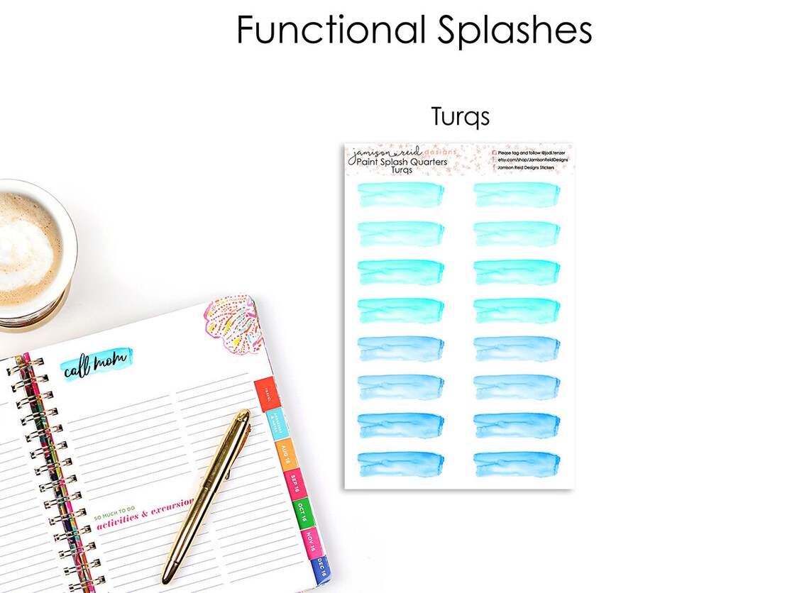 Functional Watercolor Splash Planner Stickers - Etsy