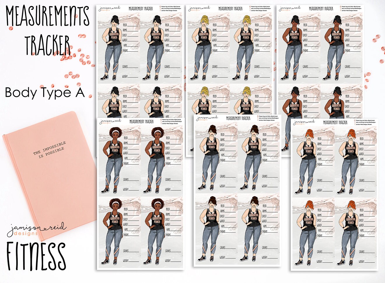 Fitness Body Measurements Planner Stickers | Fashion Girl Sticker ...