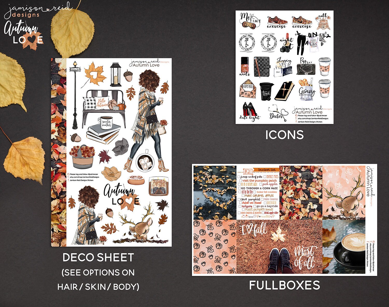 Planner Stickers AUTUMN LOVE Kit Fashion Girl Sticker Fall | Etsy