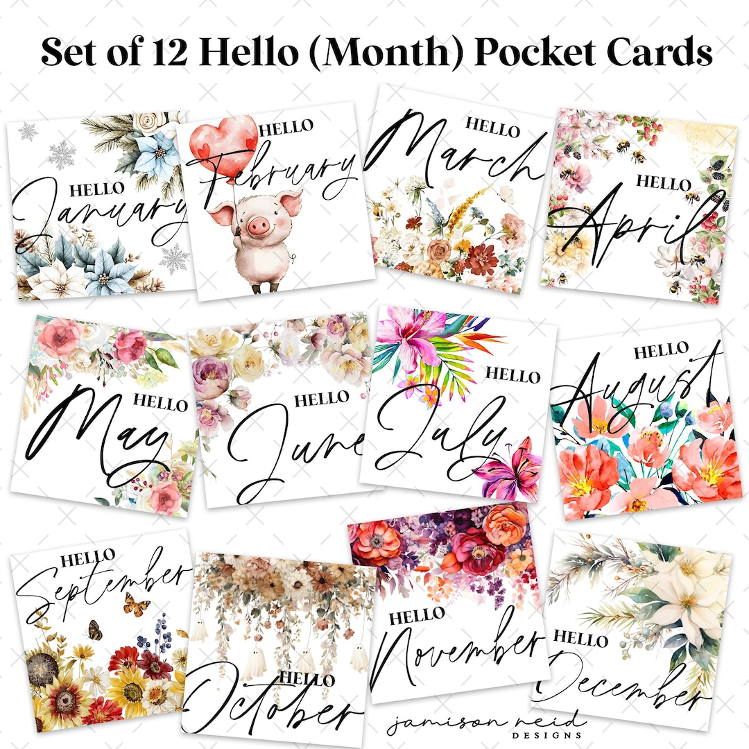 Set of 12 Hello Months Pocket Journal Cards Stickers , Planner Decor ...