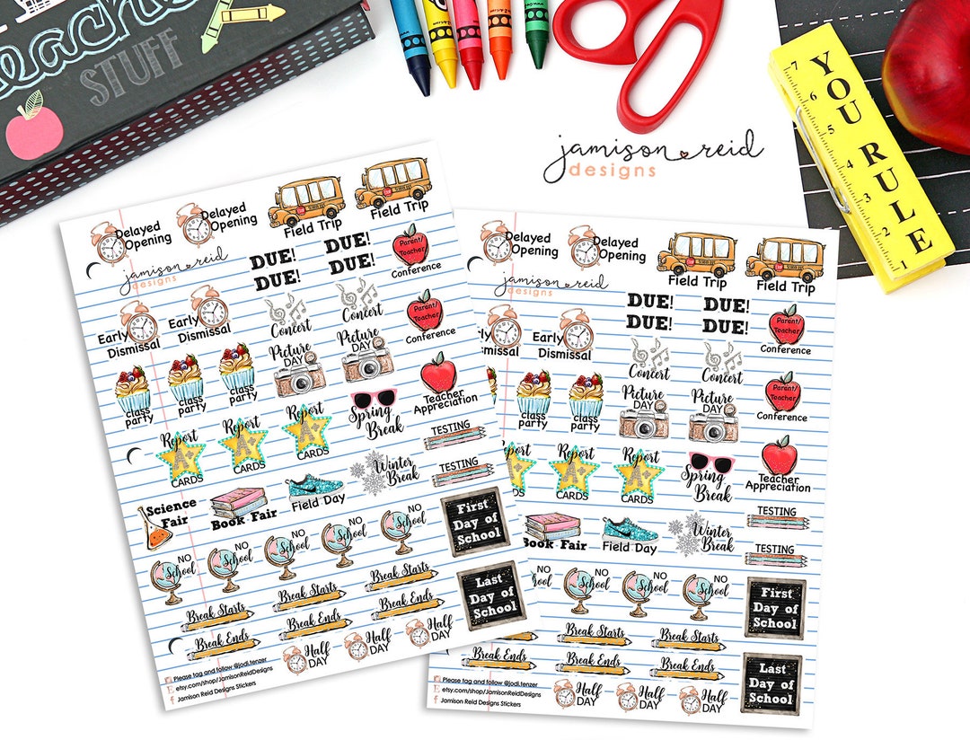 Back to School Planner Sticker Sheet for ECLP, HP and All Other Planner ...
