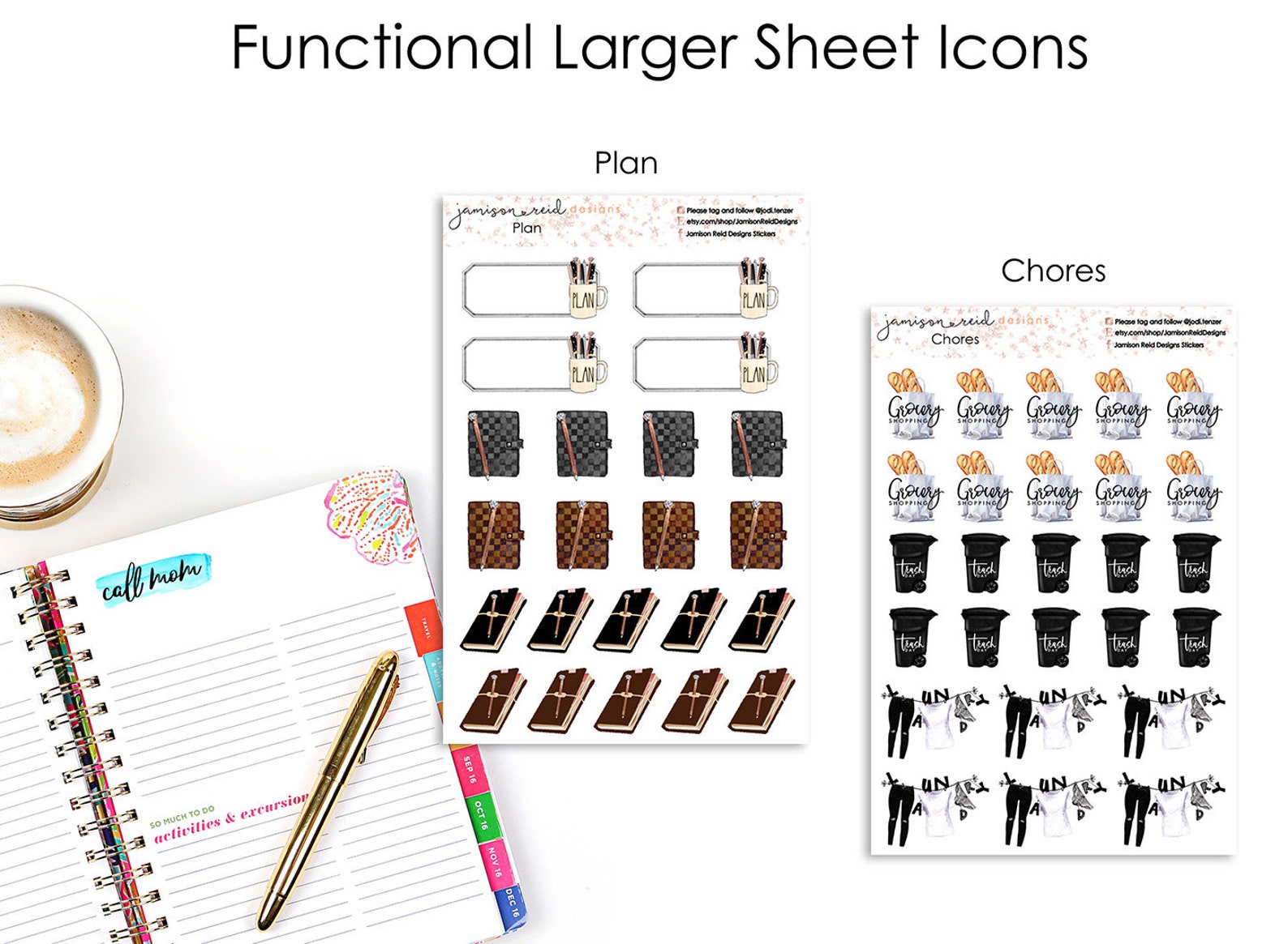 Functional Icon and Reminder Larger Sheet Planner Stickers - Etsy