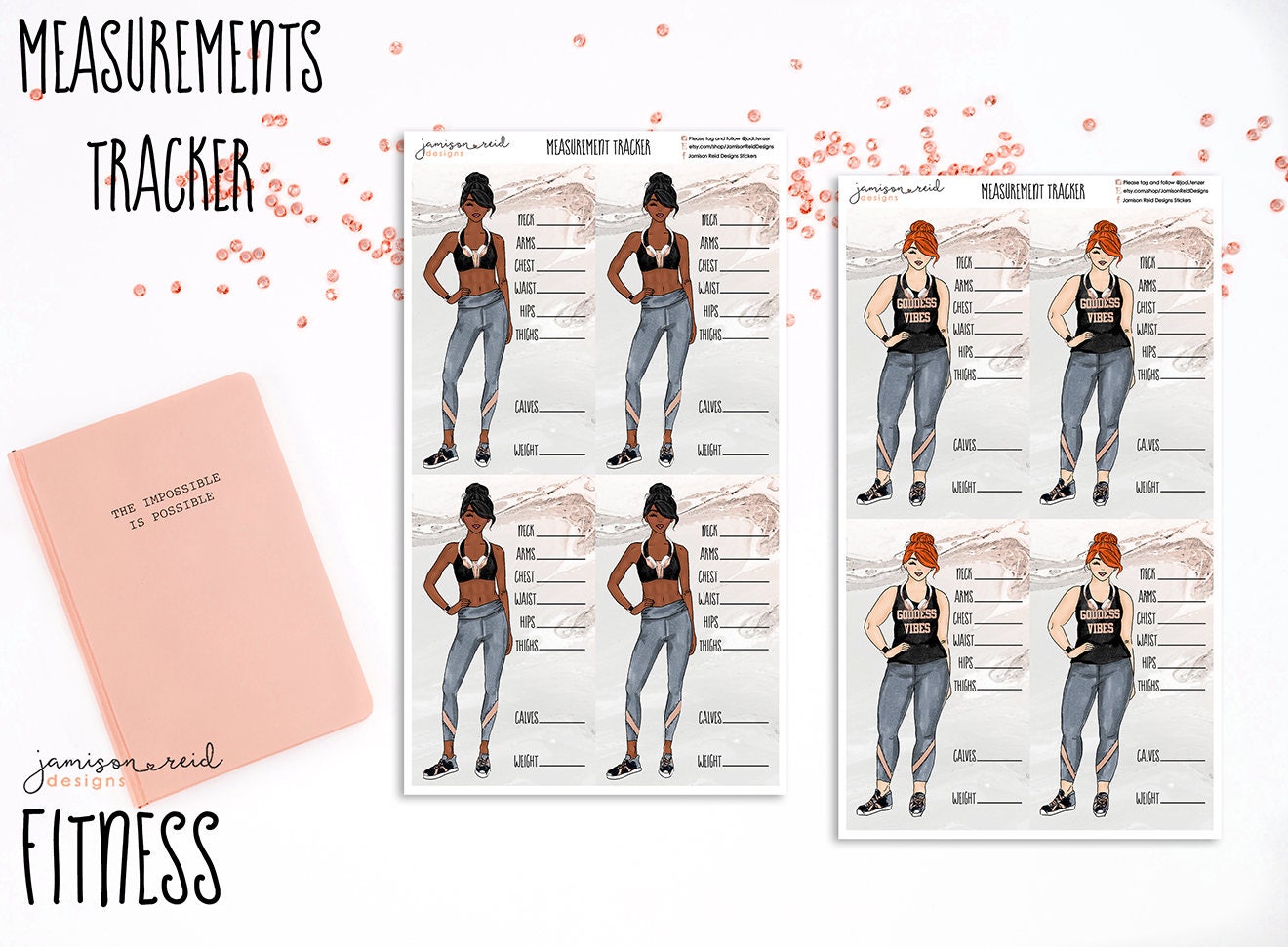 Fitness Body Measurements Planner Stickers | Fashion Girl Sticker ...