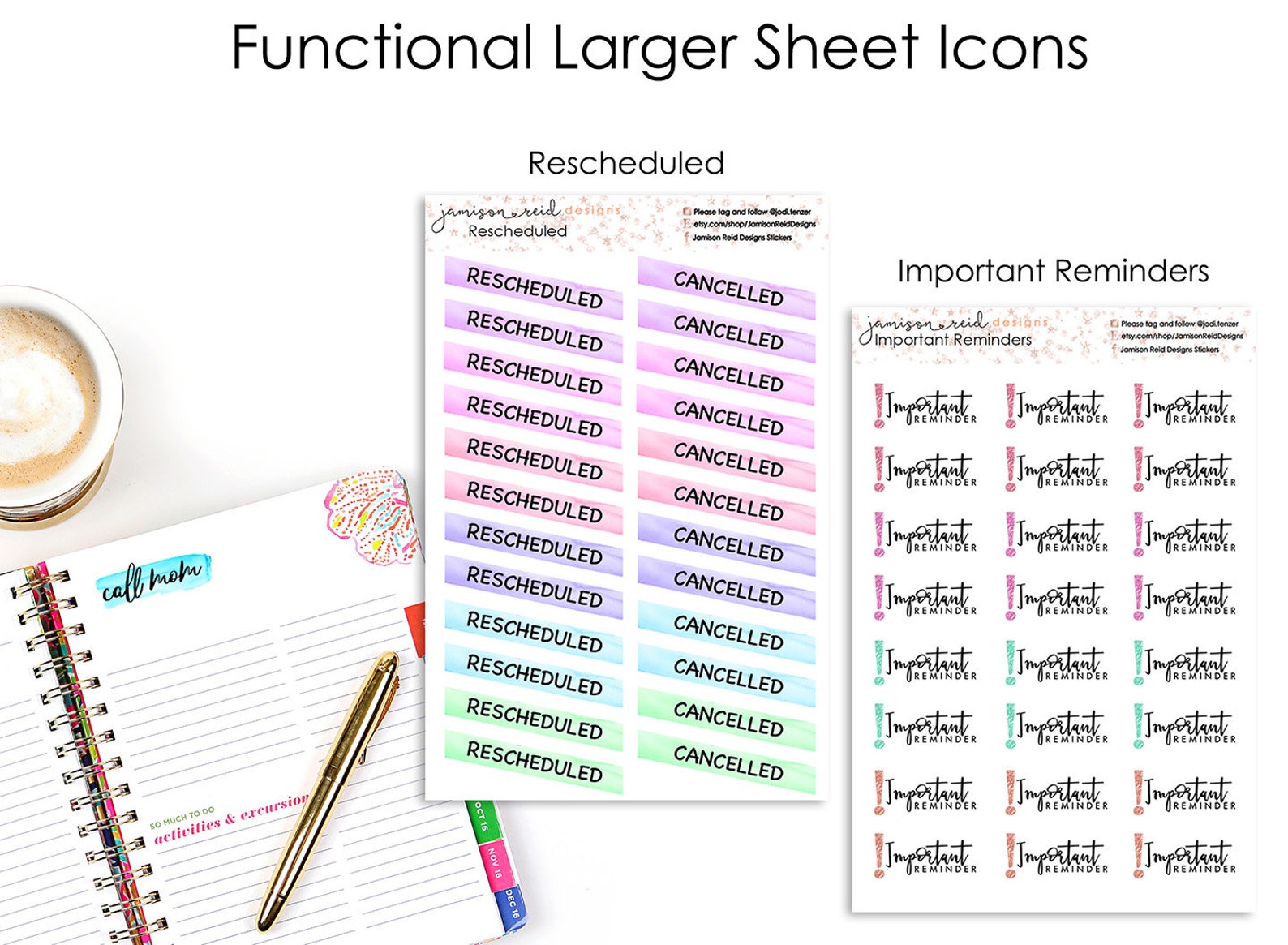 Functional Icon and Reminder Larger Sheet Planner Stickers - Etsy