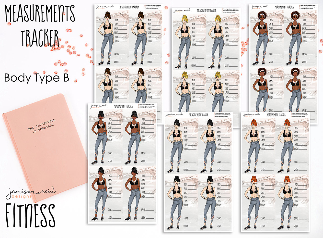 Fitness Body Measurements Planner Stickers | Fashion Girl Sticker ...