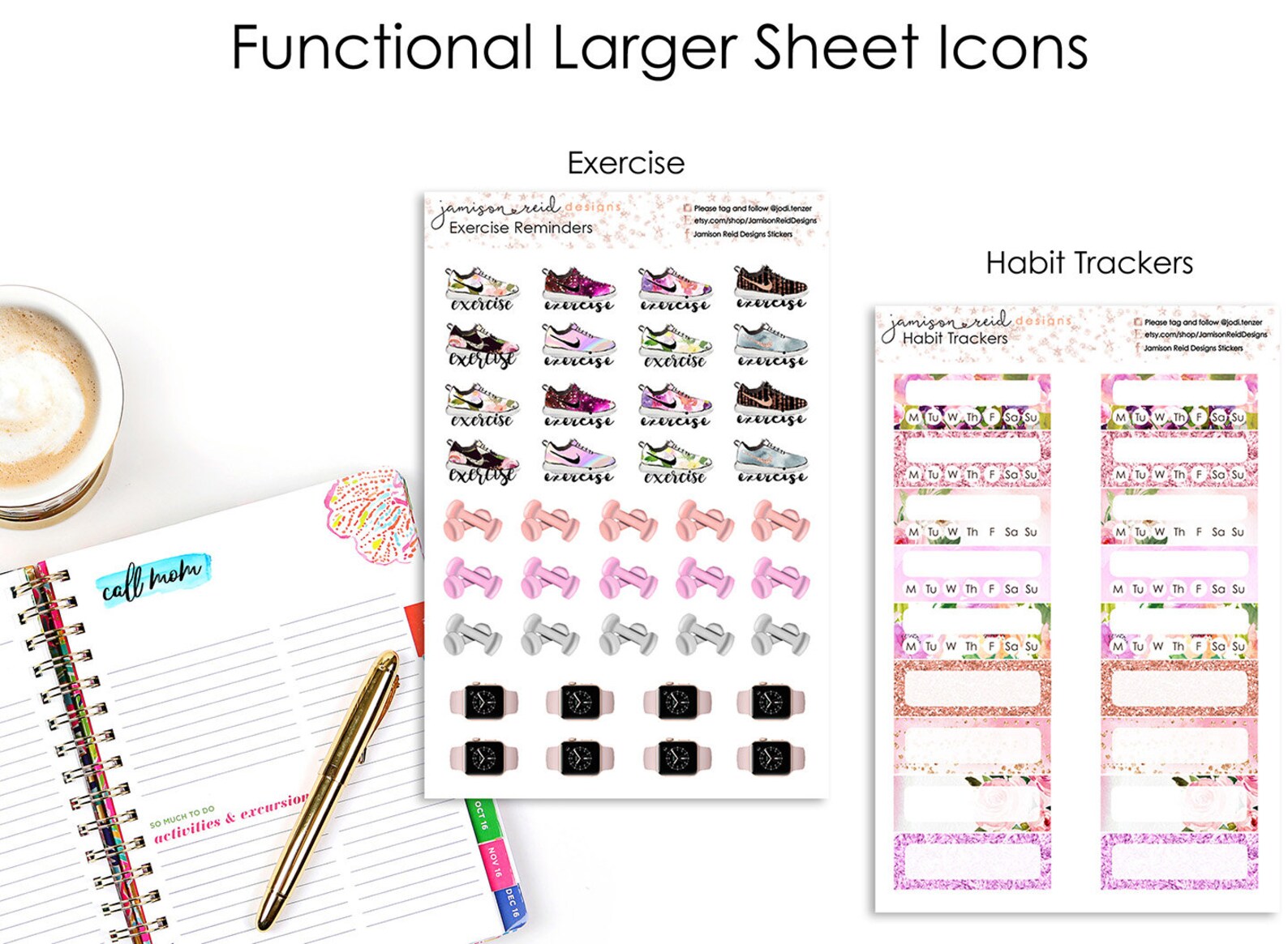 Functional Icon and Reminder Larger Sheet Planner Stickers - Etsy