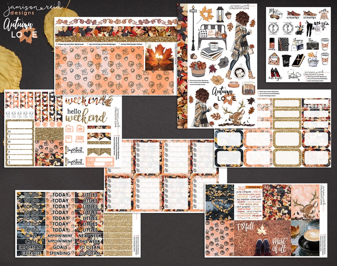 Planner Stickers AUTUMN LOVE Kit , Fashion Girl Sticker Fall , Eclp, Hp ...