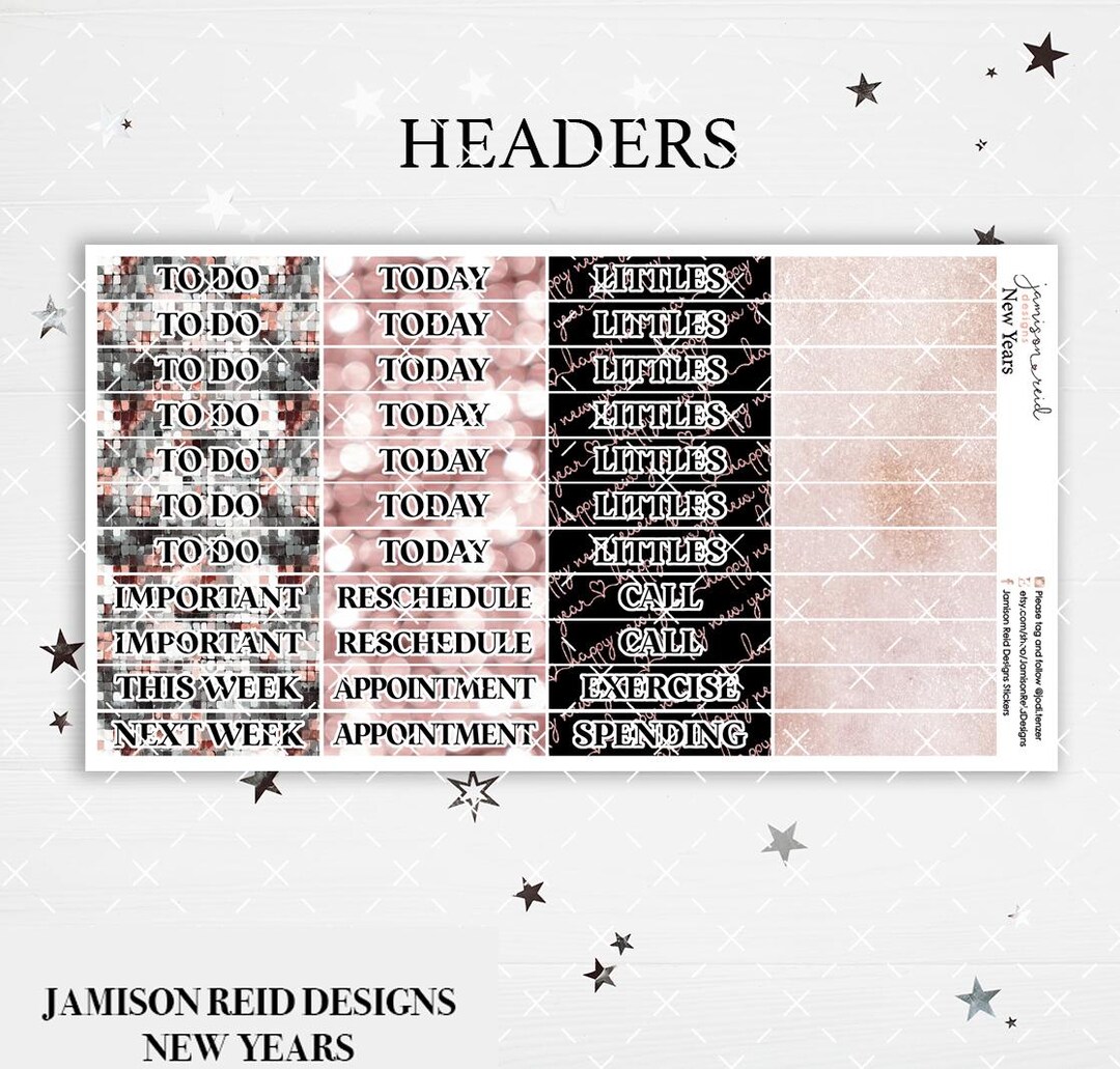 New Years Header Planner Stickers | Functional | Quarter Label | Decor ...