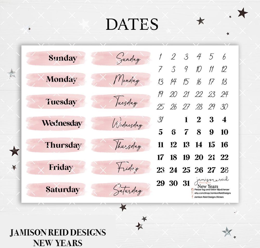New Years Date Cover Planner Stickers | Functional | Cover Sticker ...