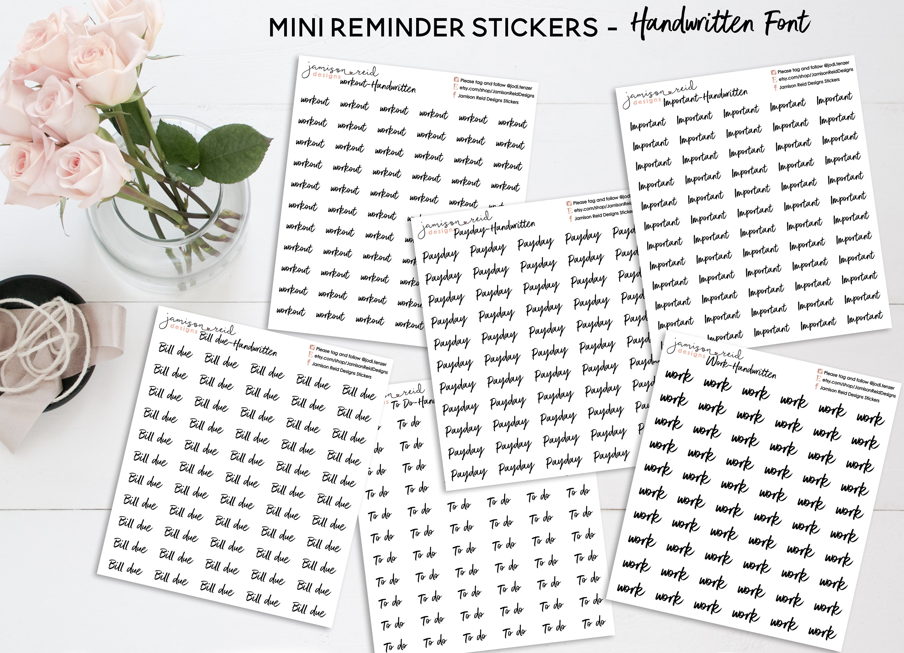 Stickers, Labels & Tags Stickers Script Sticker Sheet Planner Stickers ...