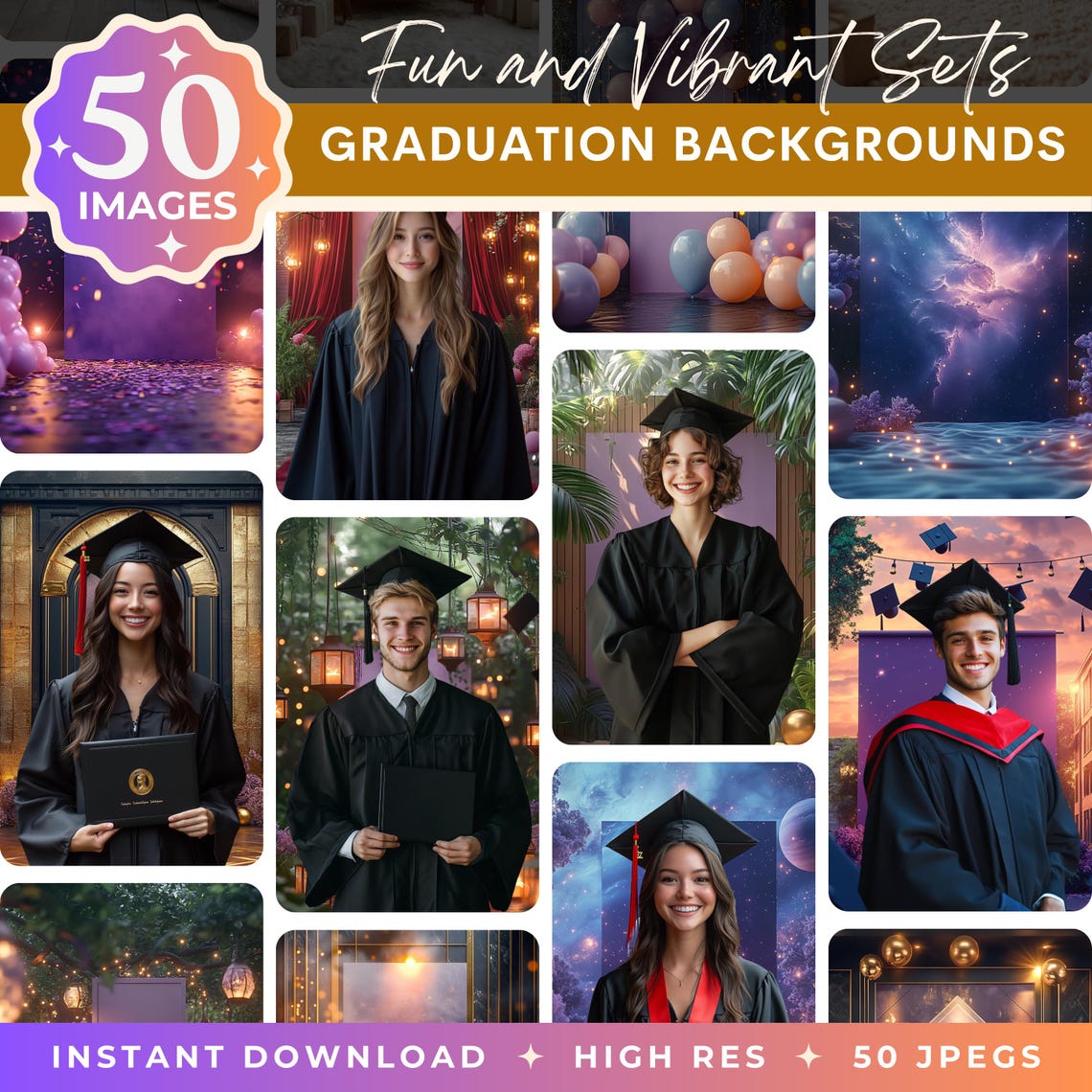 50 Graduation Photo Backdrops: Fun Vibrant Sets (digital Download) - Etsy