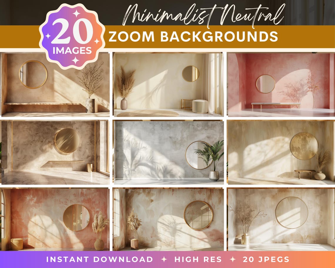 Minimalist Virtual Background: Neutral Lime-wash Wall, Round Mirror ...