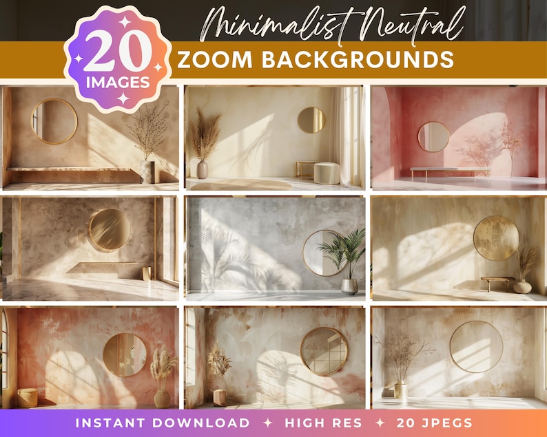 Minimalist Zoom Background: Neutral Lime-wash Wall, Round Mirror ...