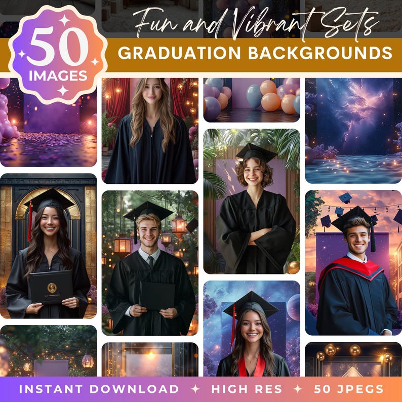 Senior 2026 Fun Vibrant Graduation Backgrounds: 50 Colorful Digital ...