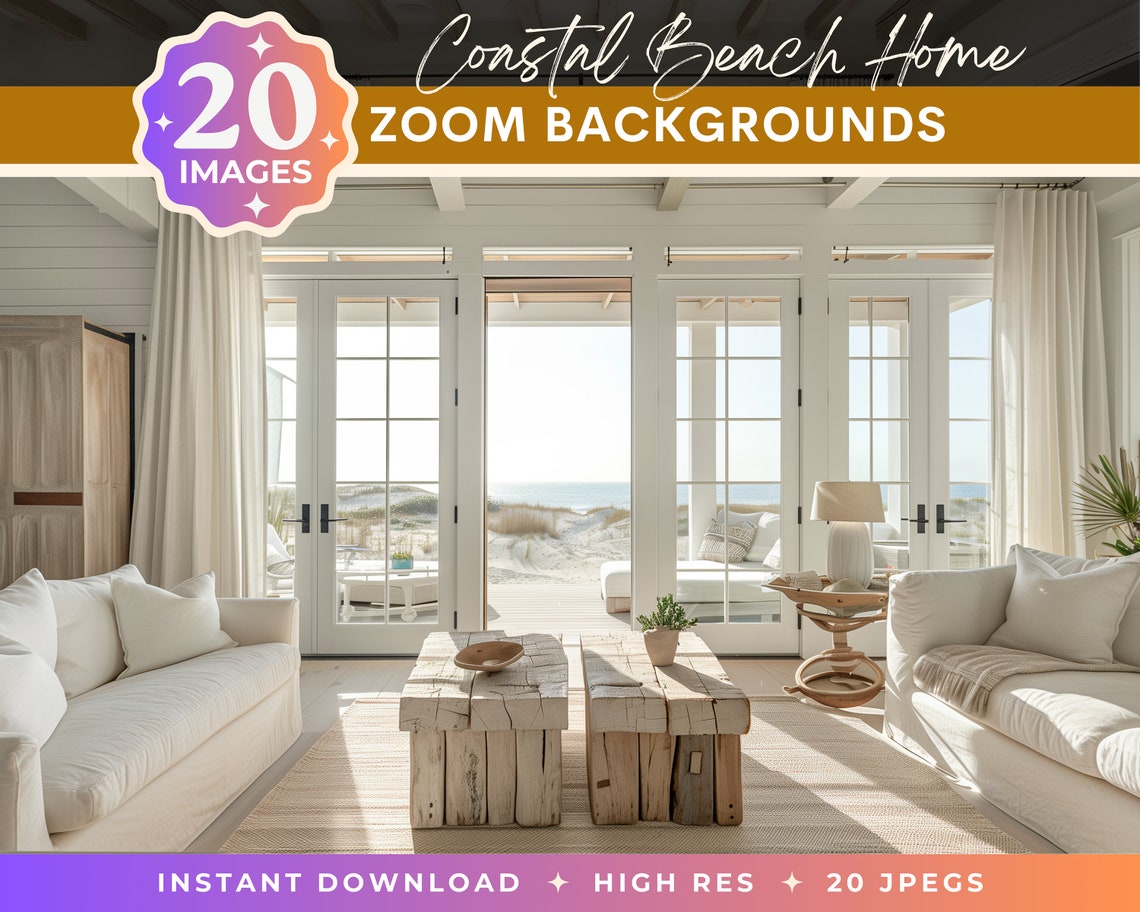 Beach House Zoom Backgrounds: Coastal Home Interior Virtual Meeting ...