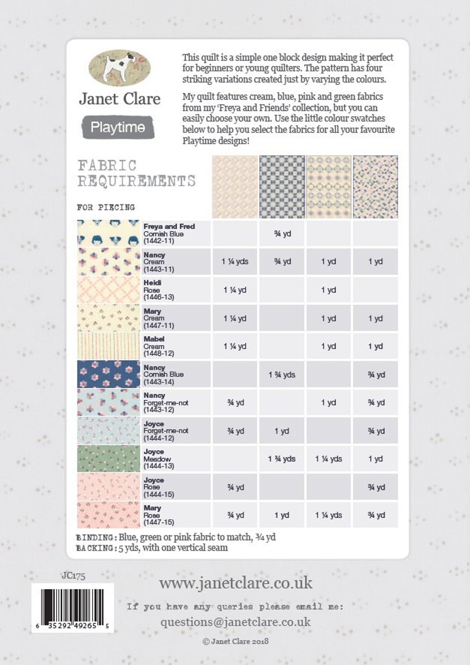 Playtime - Quilt Pattern - A Lovely Design Using Janet Clare's 'freya ...