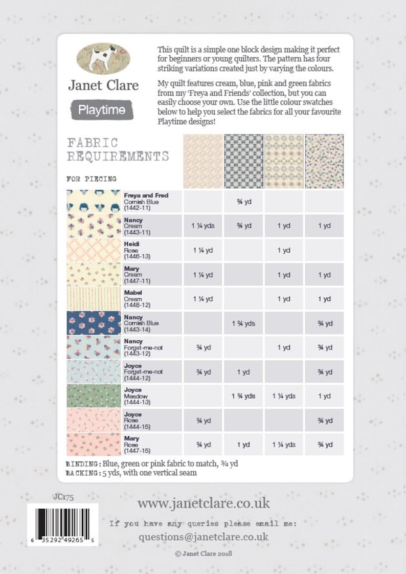 Playtime - Quilt Pattern - A Lovely Design Using Janet Clare's 'freya ...