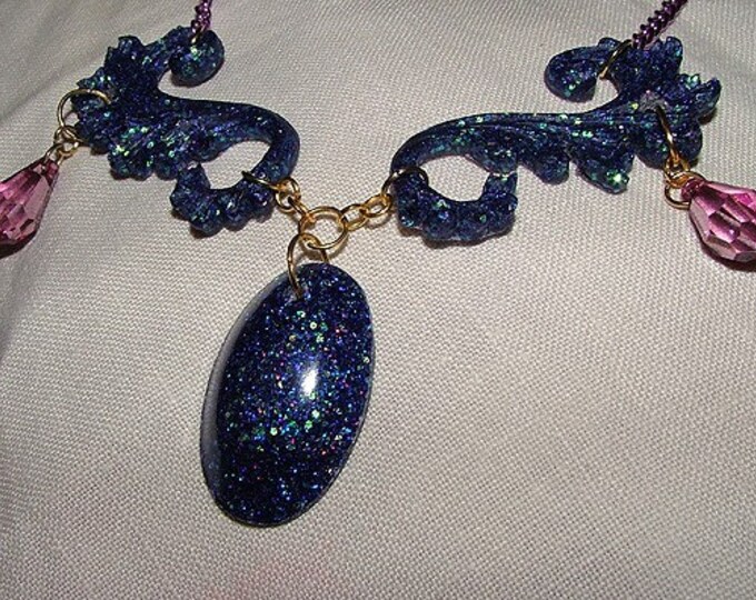 Purple Glitter Scroll Resin Necklace and Earrings - Etsy