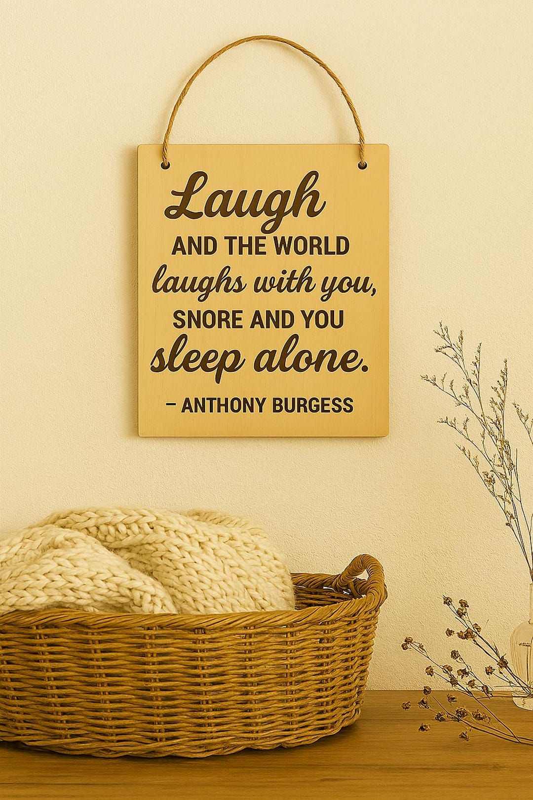 Laser Engraved Wooden Wall Art Sign – "laugh and the World Laughs With ...