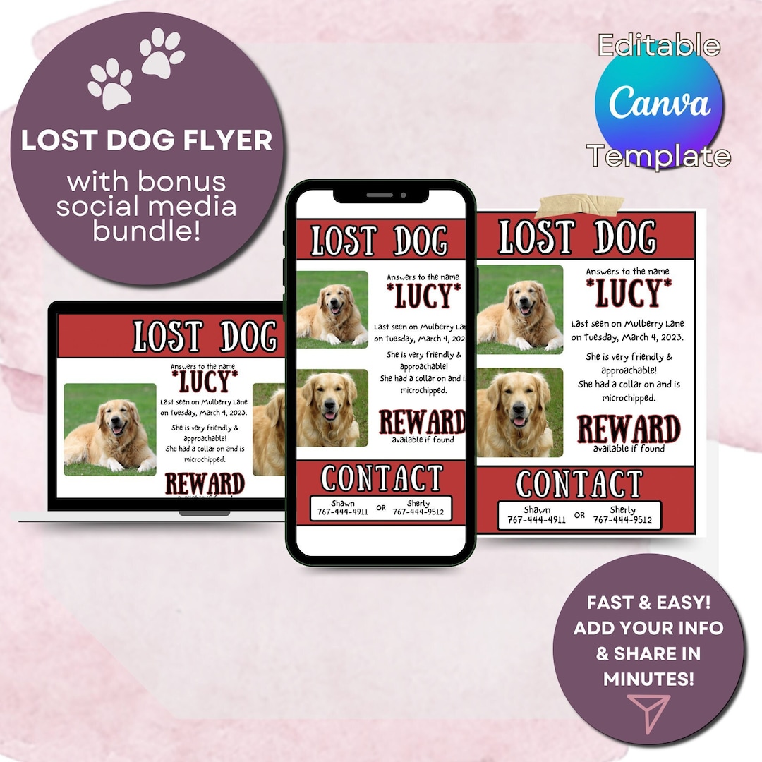 Lost Dog Poster Template, Printable Flyer, Social Media Images ...