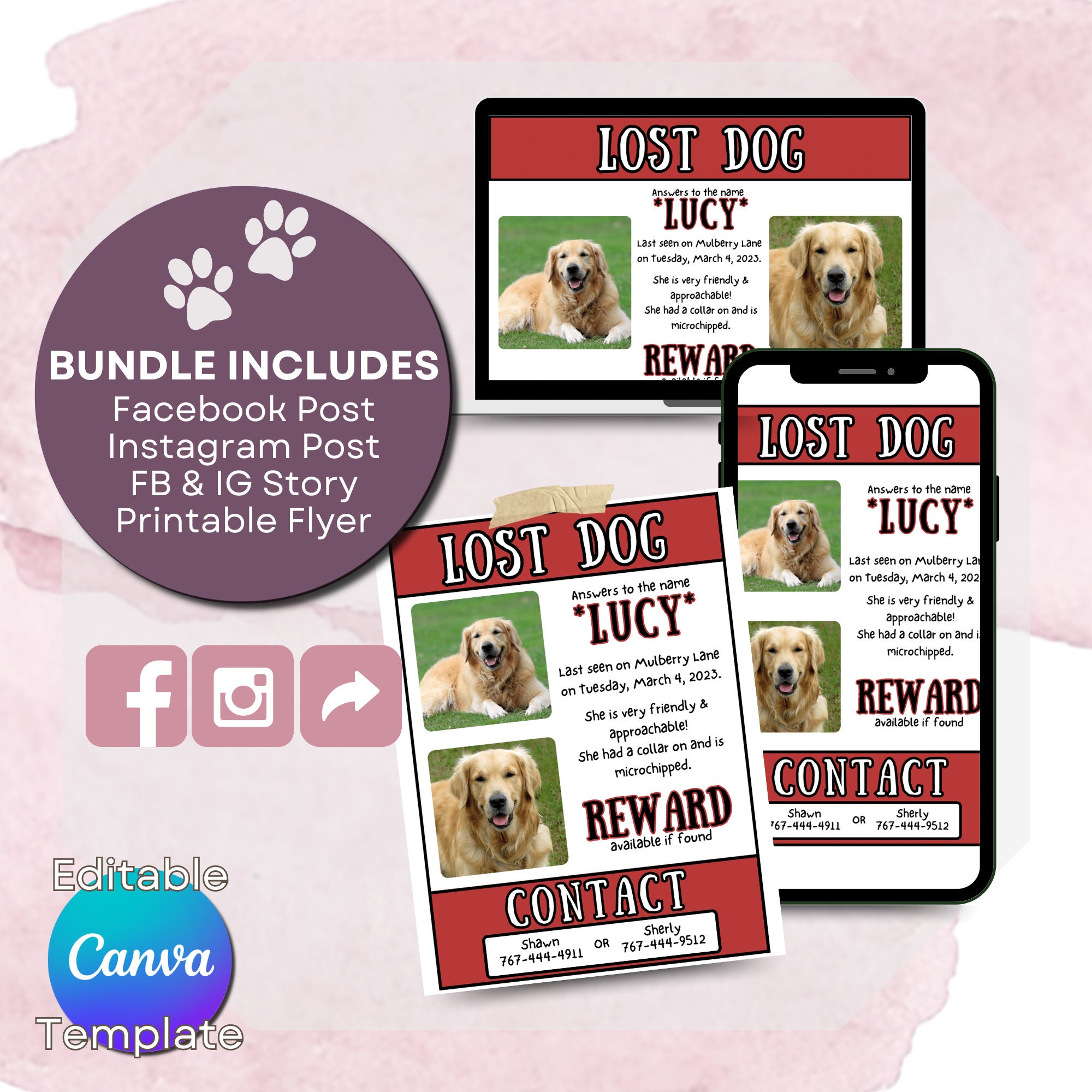 Lost Dog Poster Template, Printable Flyer, Social Media Images ...