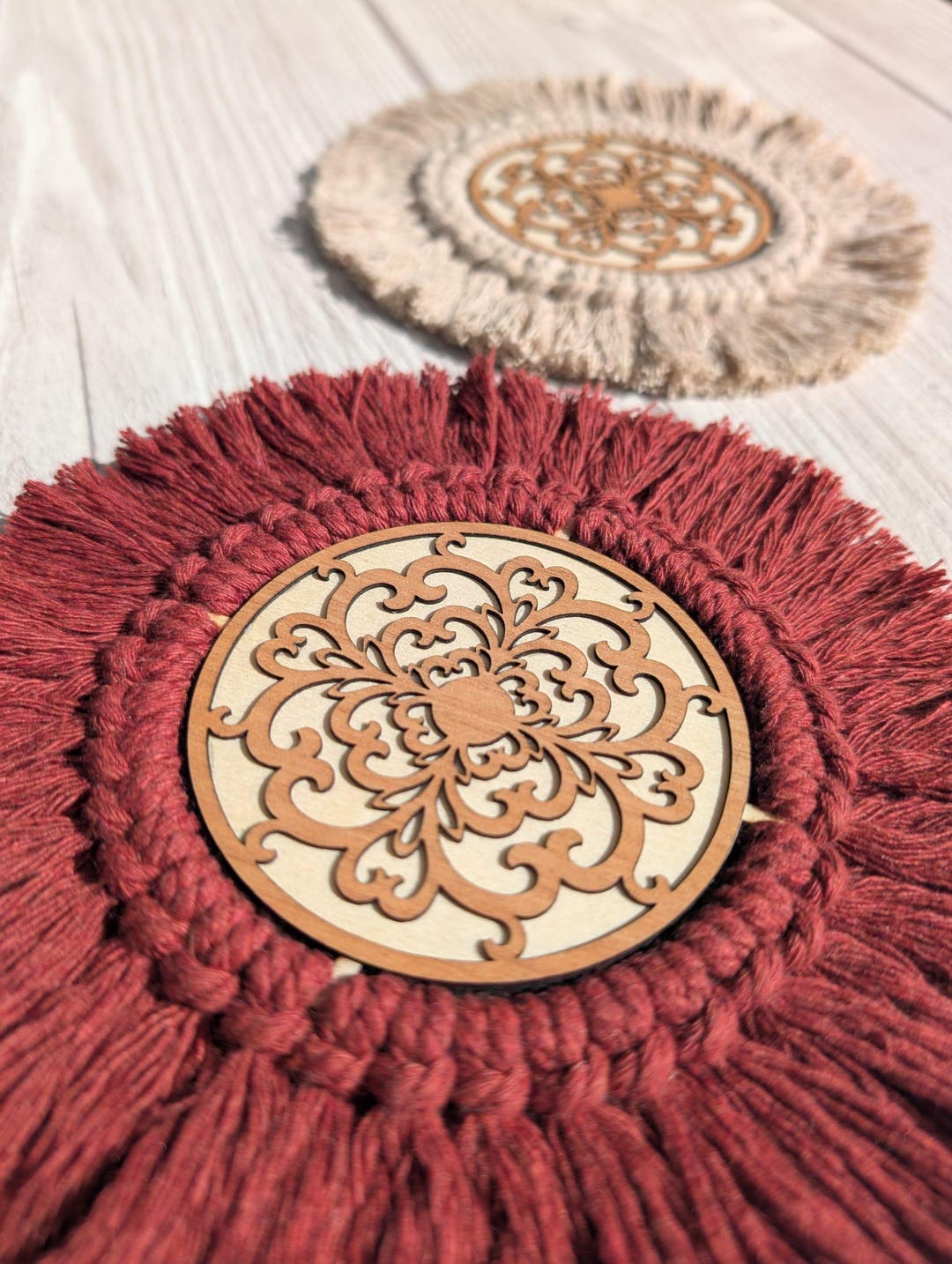 Wooden and Macrame Coasters / Coasters for Cups, Bottles, Candles ...