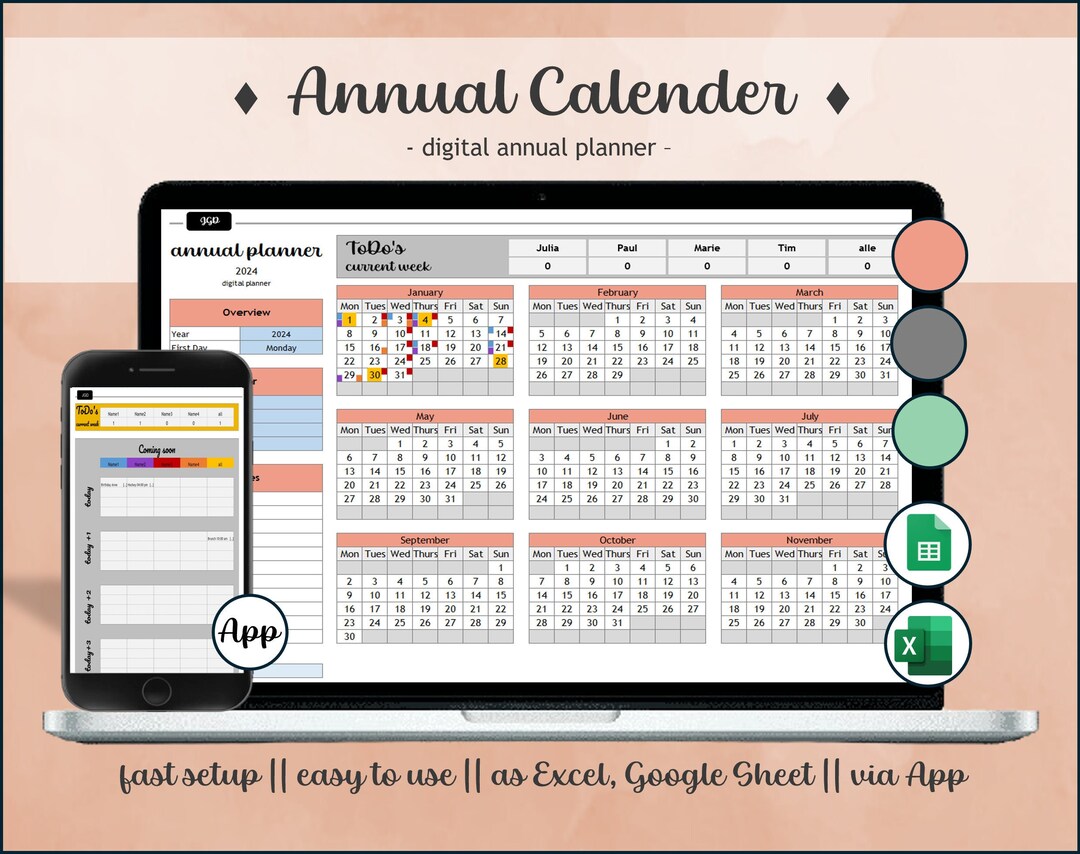 Annual Calender, Calender, Task Manager, To-do List, Planner, Monthly ...