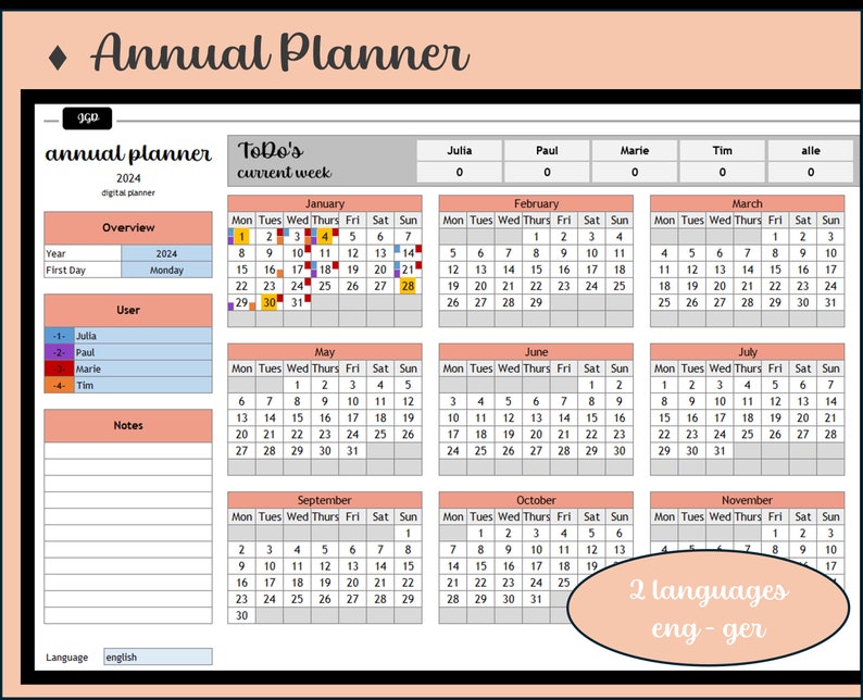 Annual Calender, Calender, Task Manager, To-do List, Planner, Monthly ...