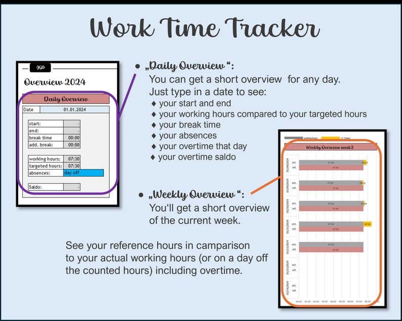 Work Time Tracker, Calender, Overtime, Absences, Office Planner, Excel ...