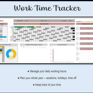Work Time Tracker, Calender, Overtime, Absences, Office Planner, Excel, Google Sheets, Digital ...